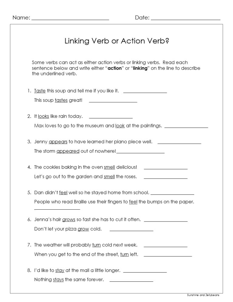 Linking Verbs and Helping Verbs - 5 worksheets & answer key - Grades 3 ...