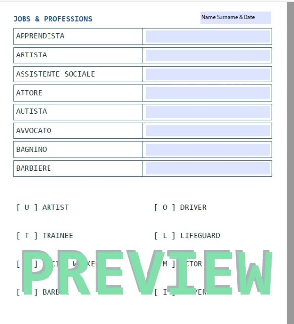 ITALIAN VOCABULARY QUIZ - JOBS & PROFESSIONS | Made By Teachers