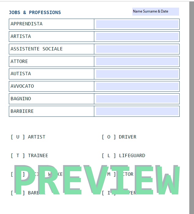 ITALIAN VOCABULARY QUIZ - JOBS & PROFESSIONS | Made By Teachers