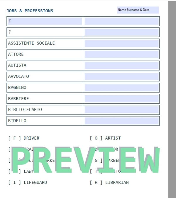 ITALIAN VOCABULARY QUIZ - JOBS & PROFESSIONS | Made By Teachers