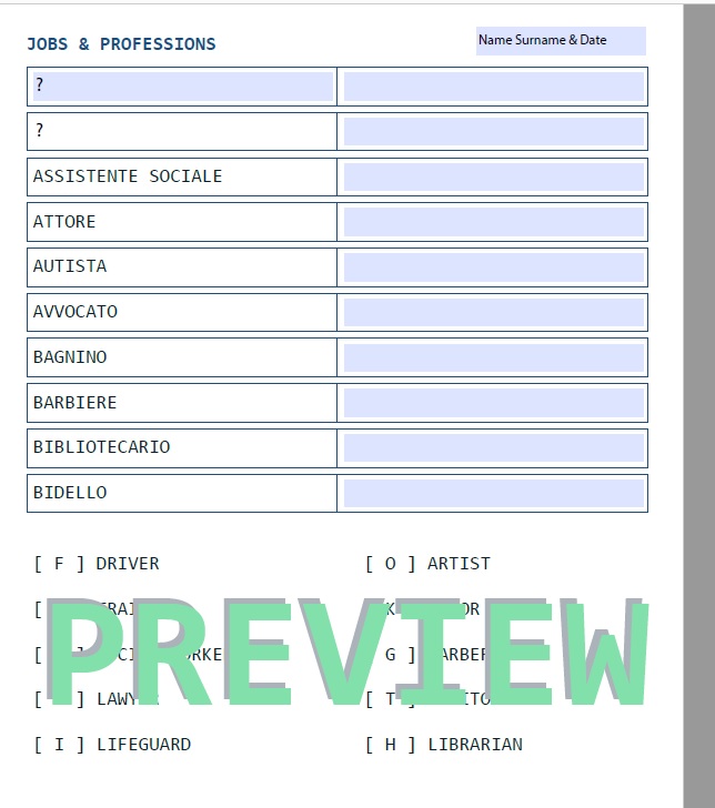ITALIAN VOCABULARY QUIZ - JOBS & PROFESSIONS | Made By Teachers