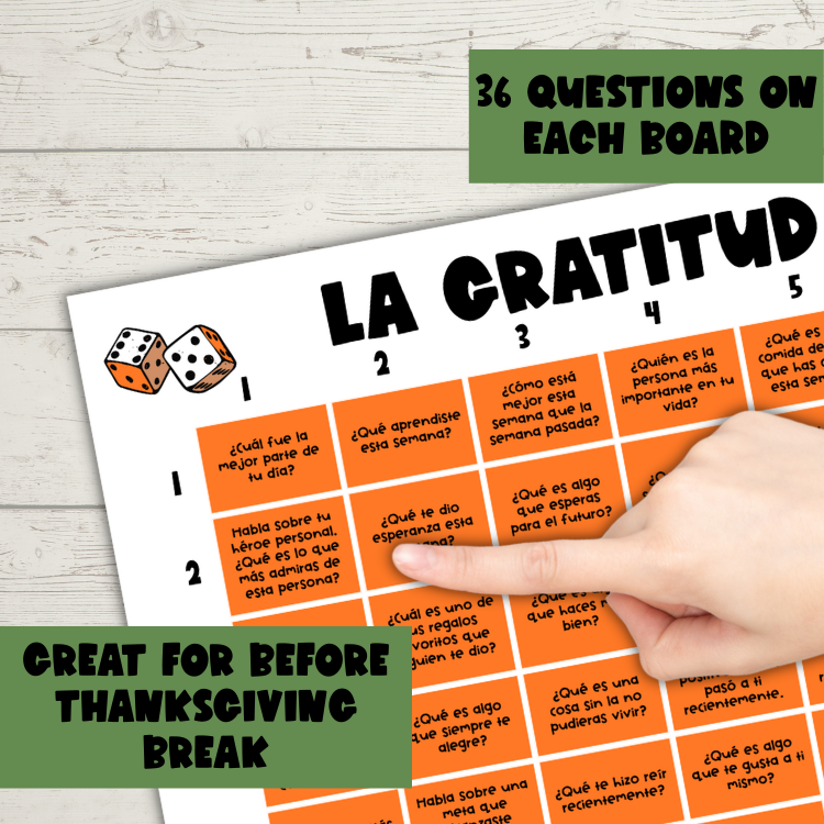 Dados y discusión - Spanish LA GRATITUD Interpersonal Speaking Activity ...