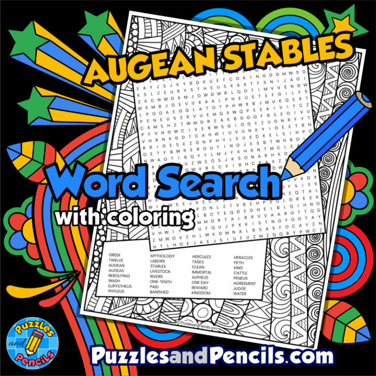 Twelve Labors of Hercules Word Search Puzzle with Coloring | Augean ...