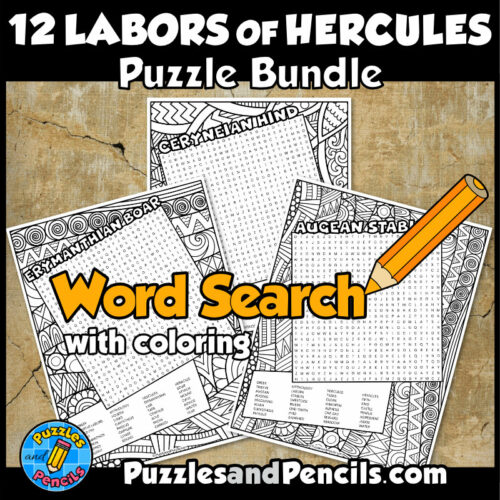 Twelve Labors of Hercules Word Search Puzzle BUNDLE | 14 Greek ...