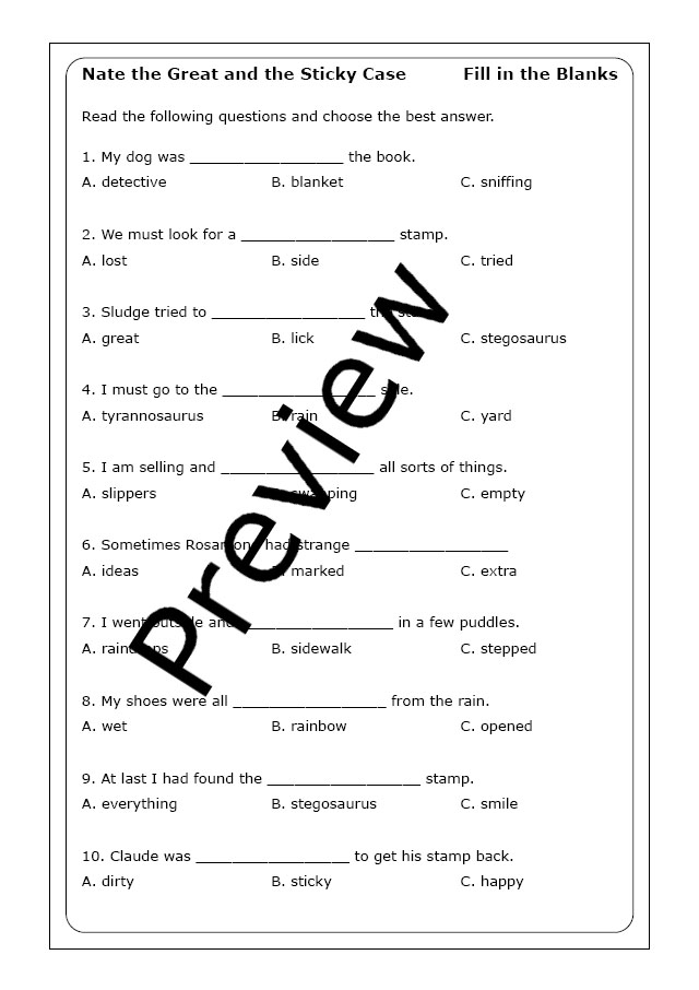 "Nate the Great and the Sticky Case" worksheets | Made By Teachers