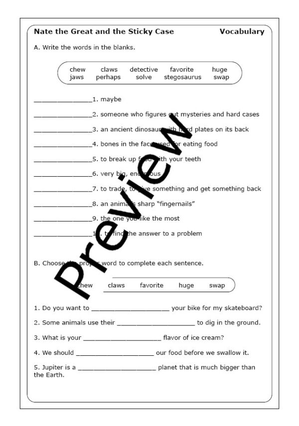 "Nate the Great and the Sticky Case" worksheets | Made By Teachers