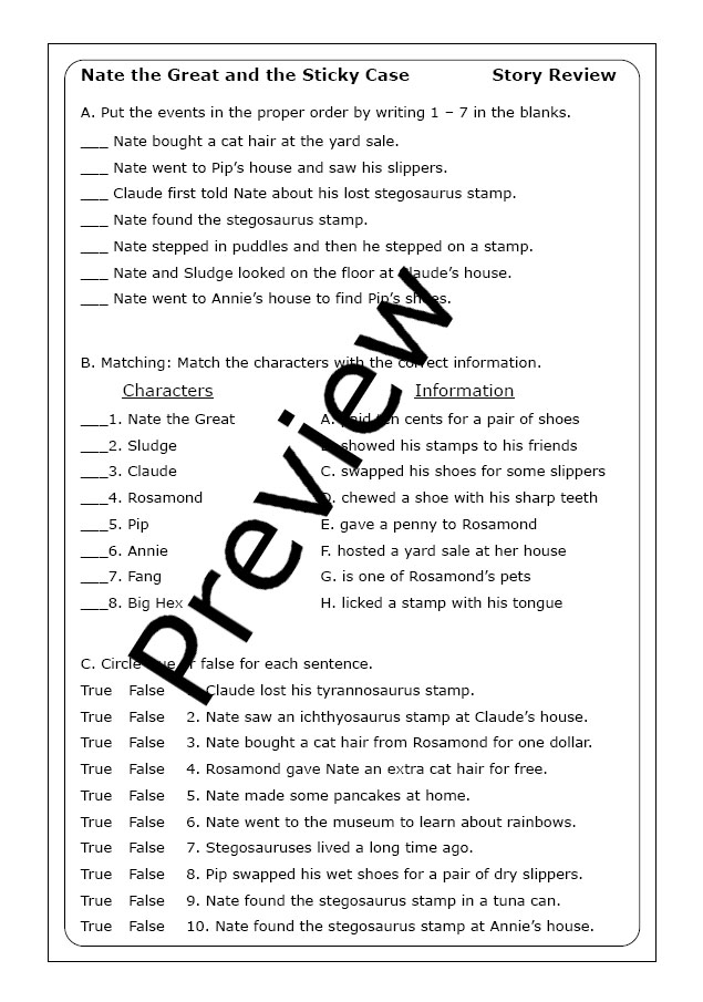 "Nate the Great and the Sticky Case" worksheets | Made By Teachers
