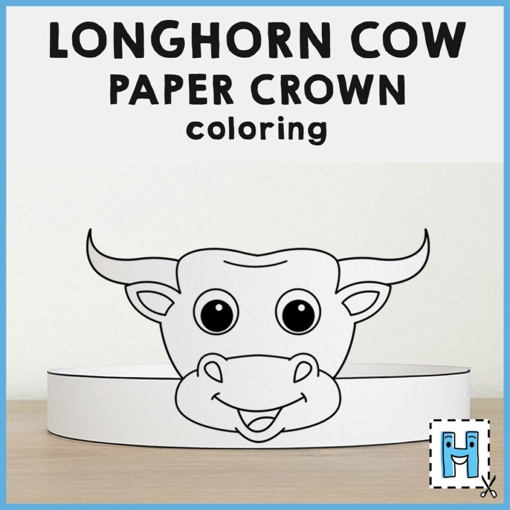 Cow Longhorn Paper Crown Headband Printable Wild West Coloring Craft ...