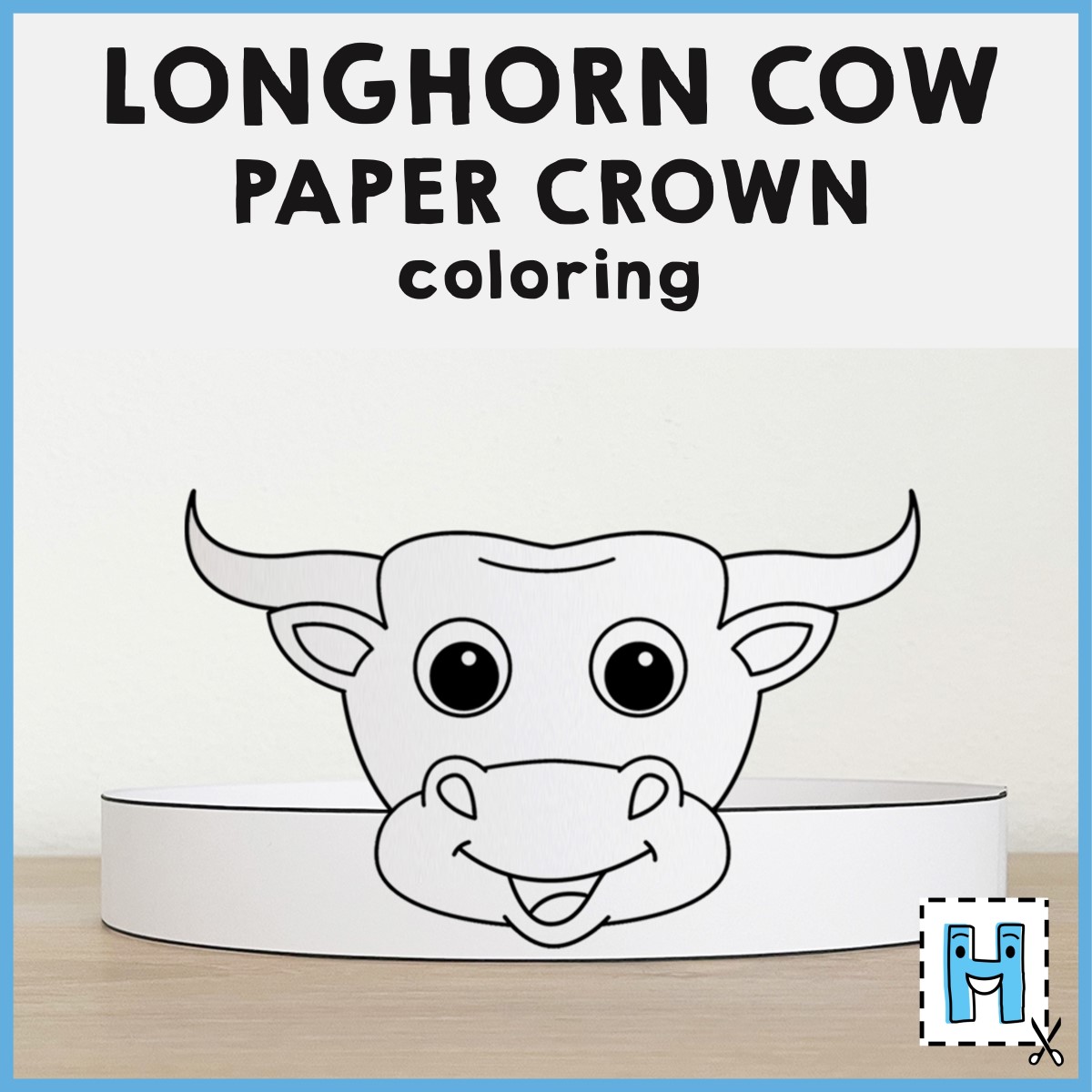 Cow Longhorn Paper Crown Headband Printable Wild West Coloring Craft ...