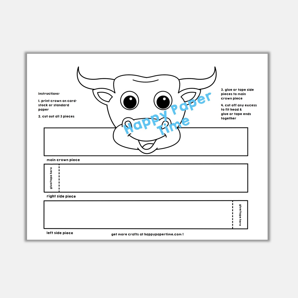 Cow Longhorn Paper Crown Headband Printable Wild West Coloring Craft ...