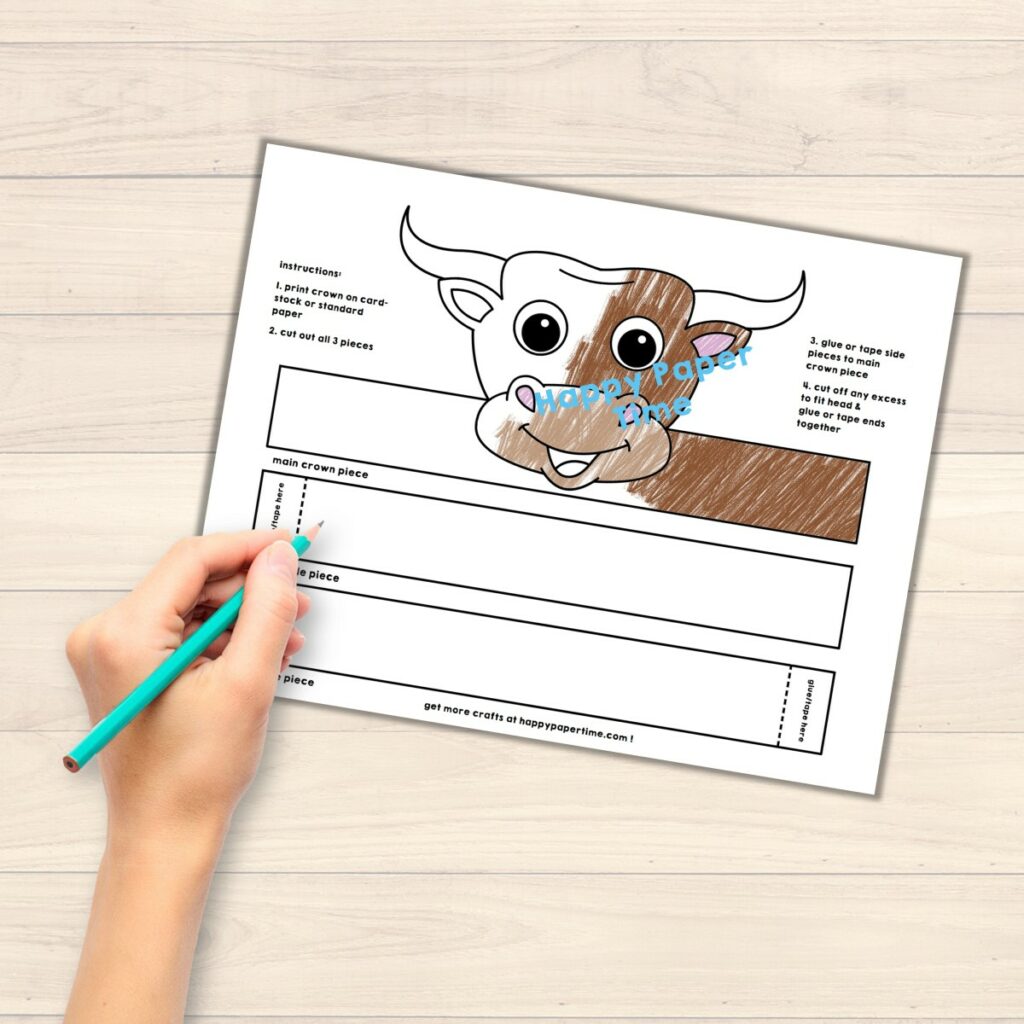 Cow Longhorn Paper Crown Headband Printable Wild West Coloring Craft ...