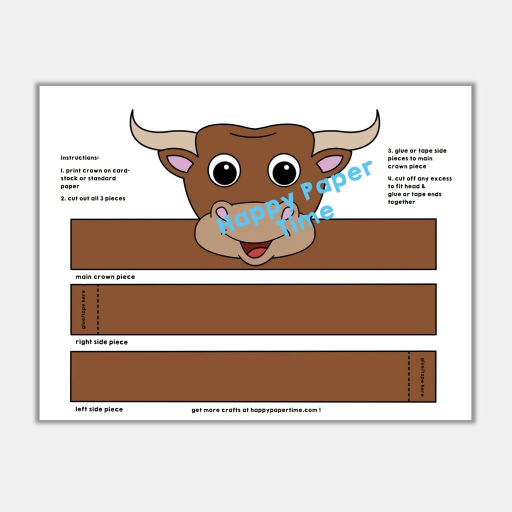 Cow Longhorn Paper Crown Headband Printable Wild West Costume Craft ...