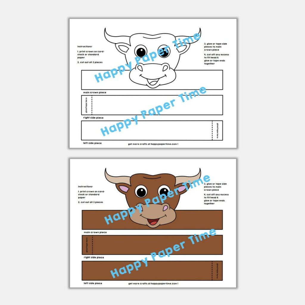 Cow Longhorn Paper Crown Headband Printable Wild West Coloring Craft ...