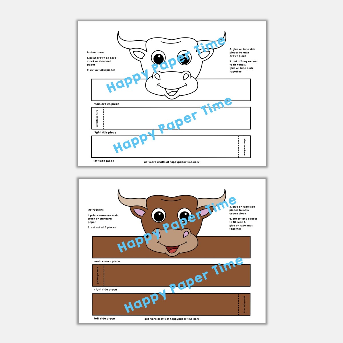 Cow Longhorn Paper Crown Headband Printable Wild West Coloring Craft ...