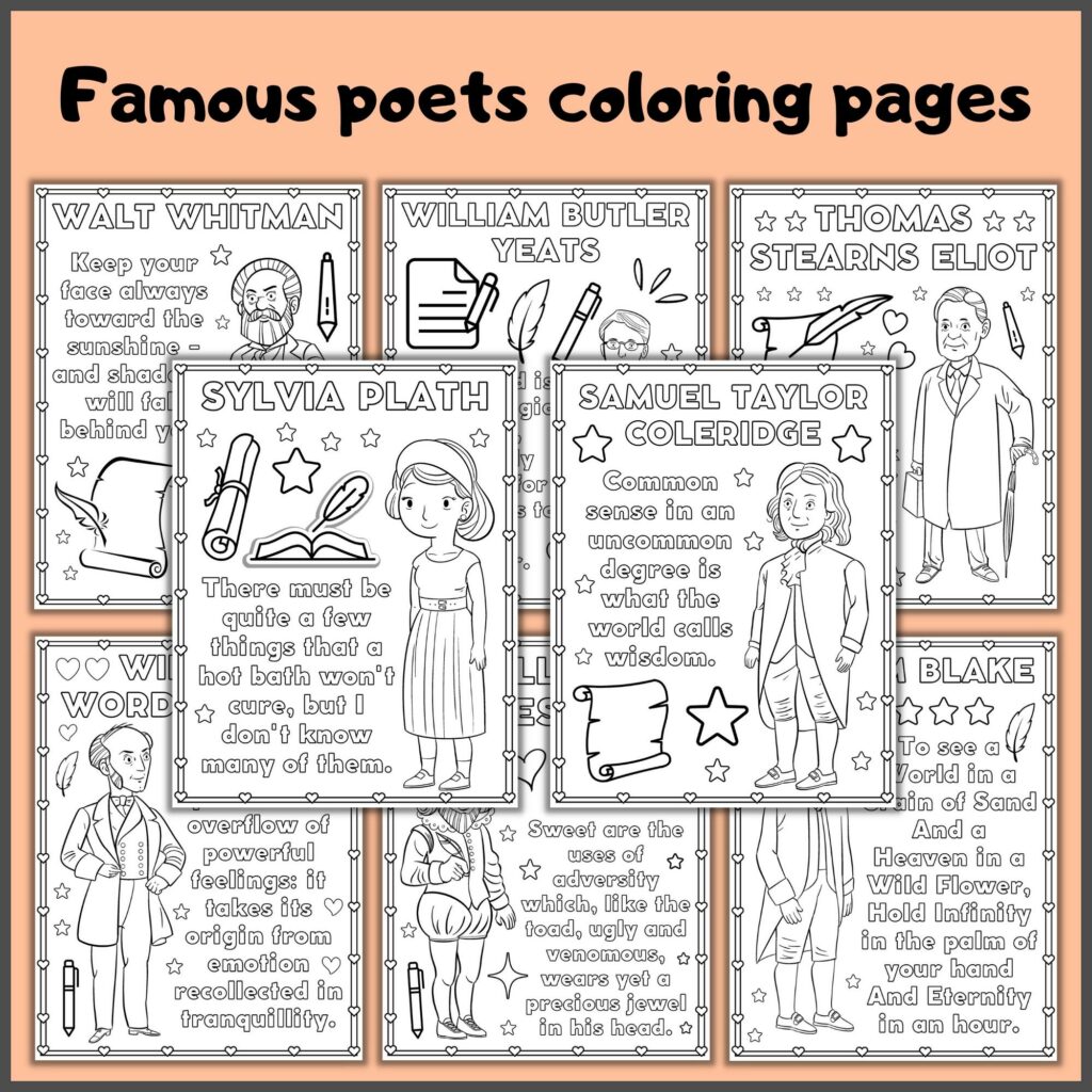 Celebrate Famous Poets with Coloring Pages for National Poetry Month ...