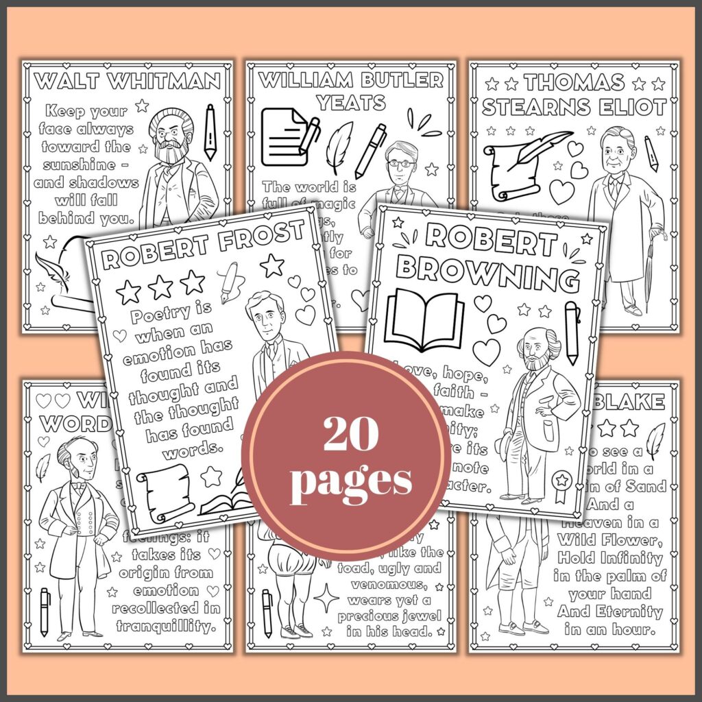 Celebrate Famous Poets with Coloring Pages for National Poetry Month ...