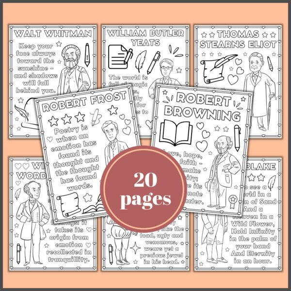 Celebrate Famous Poets with Coloring Pages for National Poetry Month ...