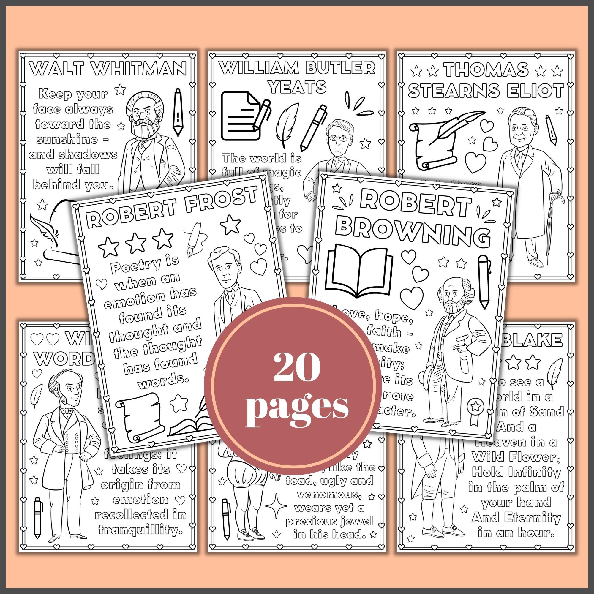 Celebrate Famous Poets with Coloring Pages for National Poetry Month ...