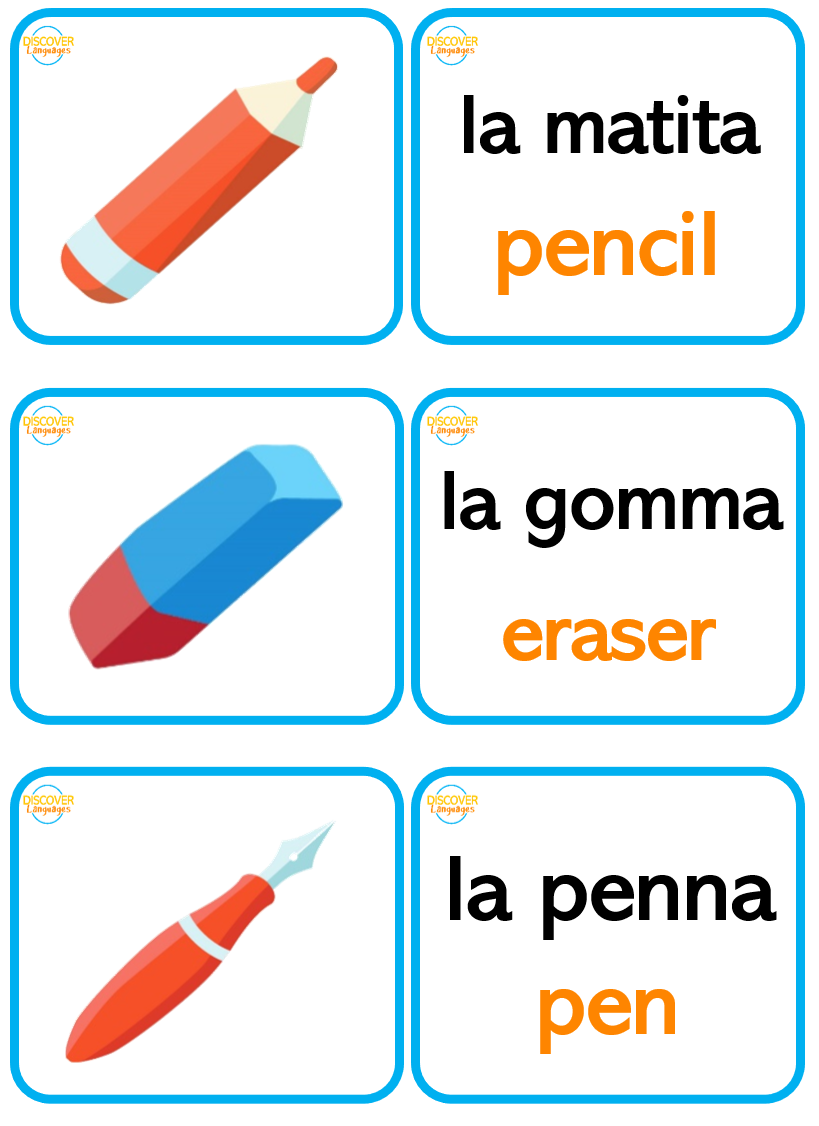 Beginner Italian Flashcards - Stationery & Classroom Objects | Made By ...