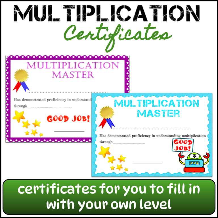 Multiplication Master Certificates - MATH MULTIPLICATION AWARDS - Made ...