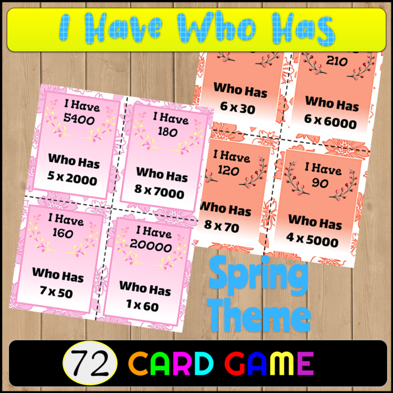 Multiplying 1 Digit Numbers by Multiples of 10, 100 - I Have Who Has ...