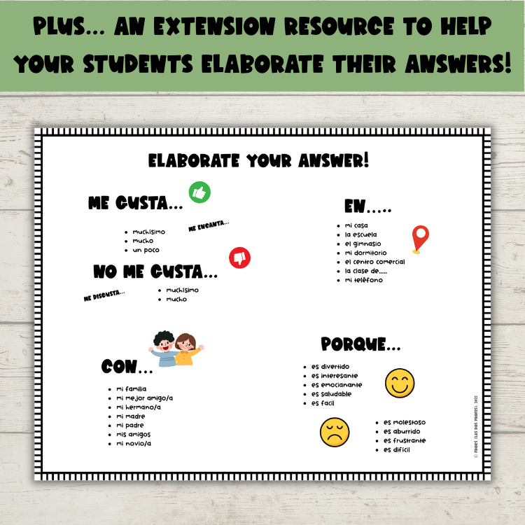 Dados y discusión - Spanish GUSTAR Interpersonal Speaking Activity ...