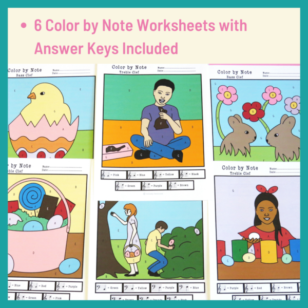 Easter Themed Color by Note - Treble Clef and Bass Clef | Made By Teachers