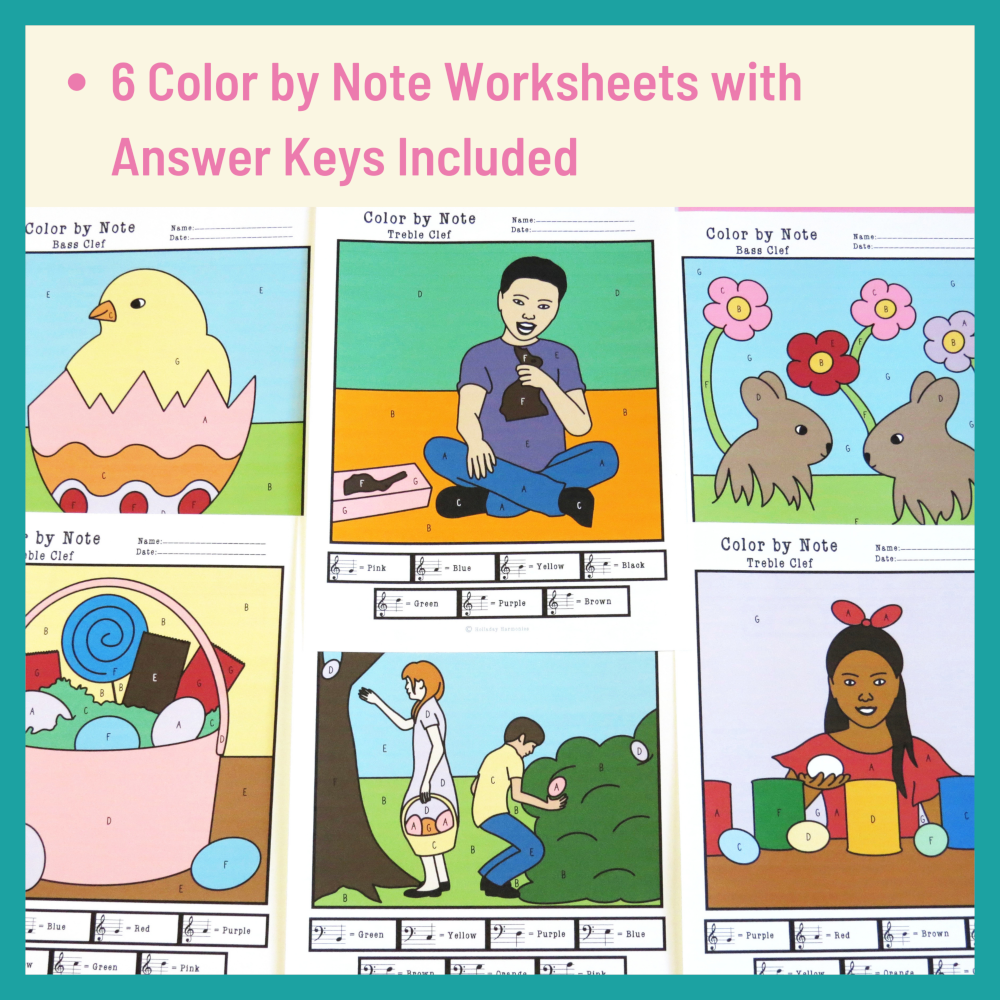 Easter Themed Color by Note - Treble Clef and Bass Clef | Made By Teachers