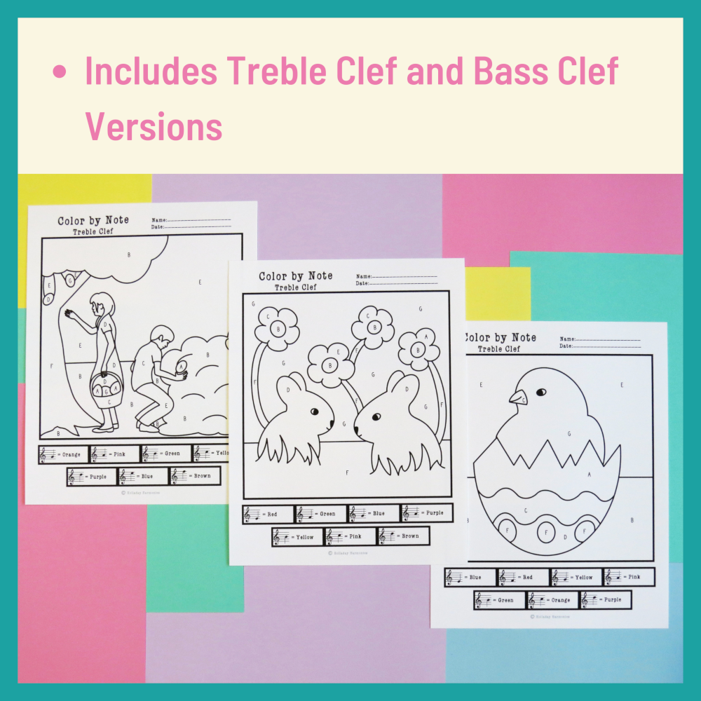 Easter Themed Color by Note - Treble Clef and Bass Clef | Made By Teachers