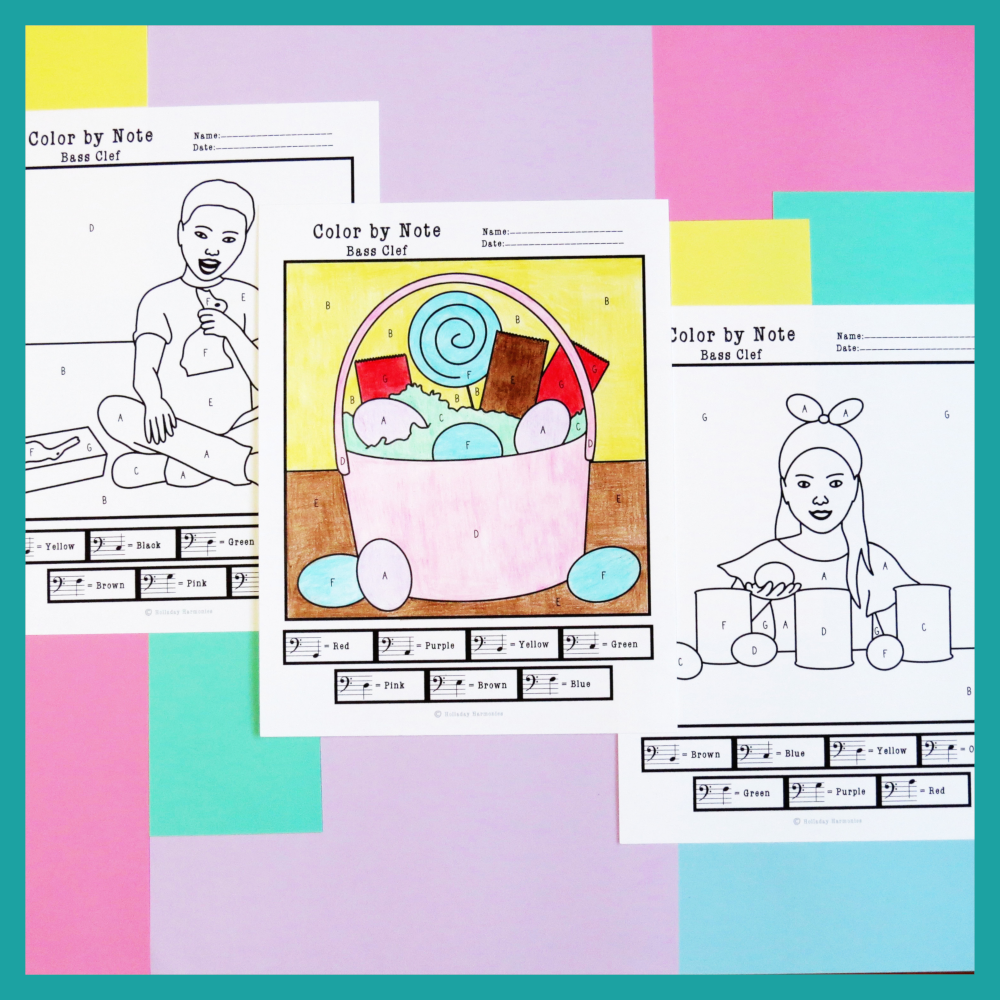 Easter Themed Color by Note - Treble Clef and Bass Clef | Made By Teachers