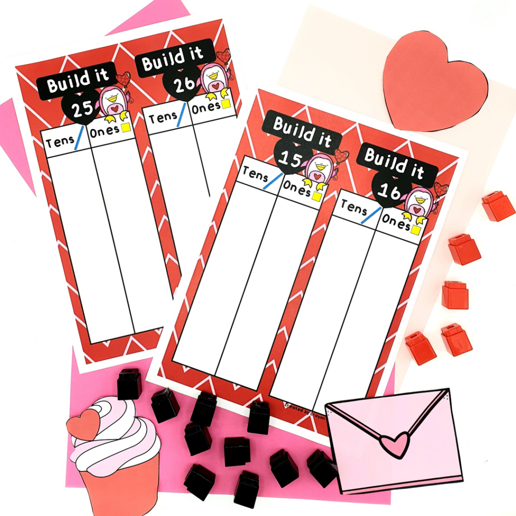 Valentines Day Place Value Tens and Ones Kindergarten 1st Grade 2nd ...