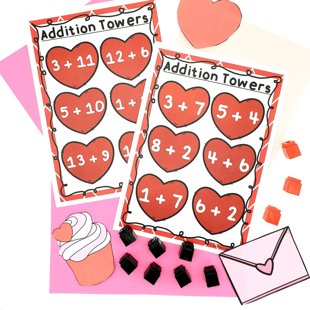 Valentines Day Addition Numbers 0-20 Pre-K Kindergarten 1st Grade ...