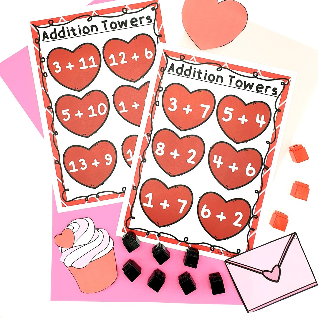 Valentines Day Addition Numbers 0-20 Pre-K Kindergarten 1st Grade ...