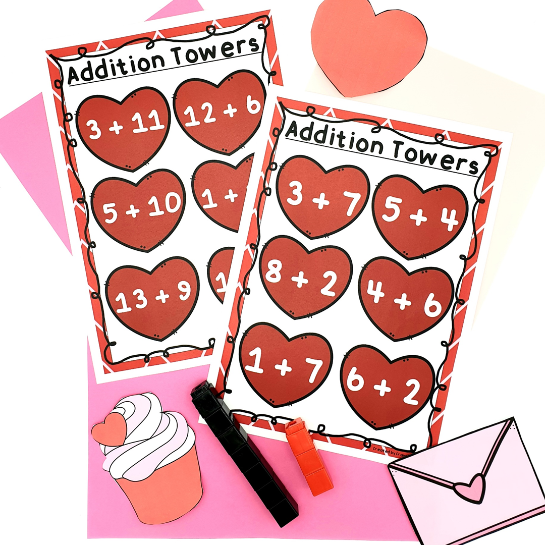 Valentines Day Addition Numbers 0-20 Pre-K Kindergarten 1st Grade ...