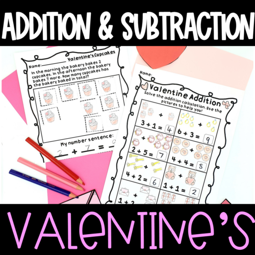 Valentines Day Addition and Subtraction Numbers 0-20 Kindergarten 1st ...