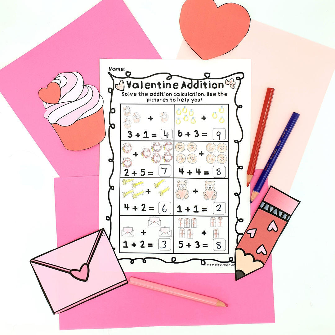 Valentines Day Addition and Subtraction Numbers 0-20 Kindergarten 1st ...
