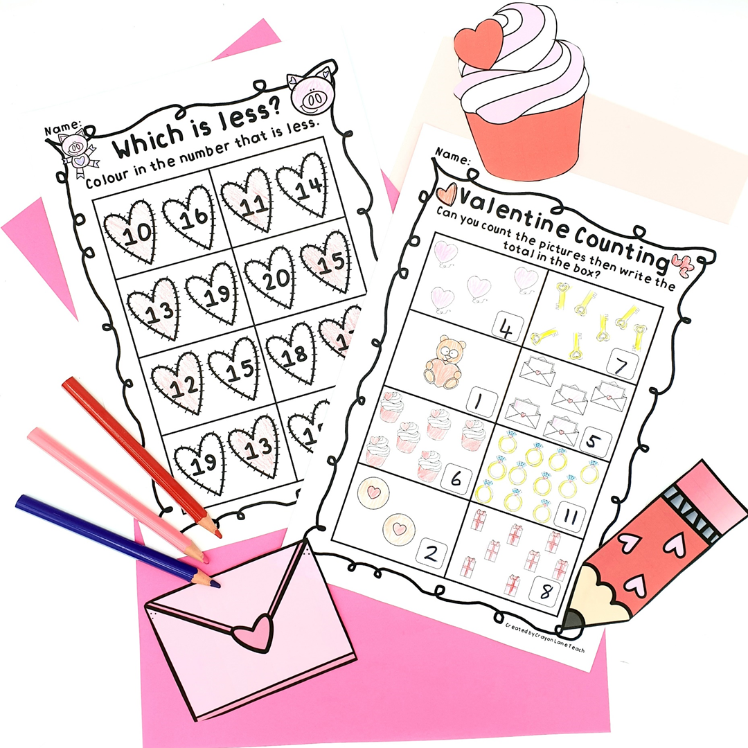 Valentines Day Number Sense Counting Worksheets Pre-k Kindergarten ...