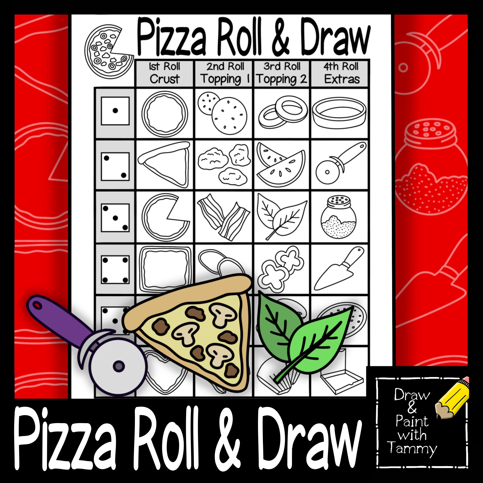 Roll a pizza roll and draw pizza theme drawing art game Art sub lesson ...