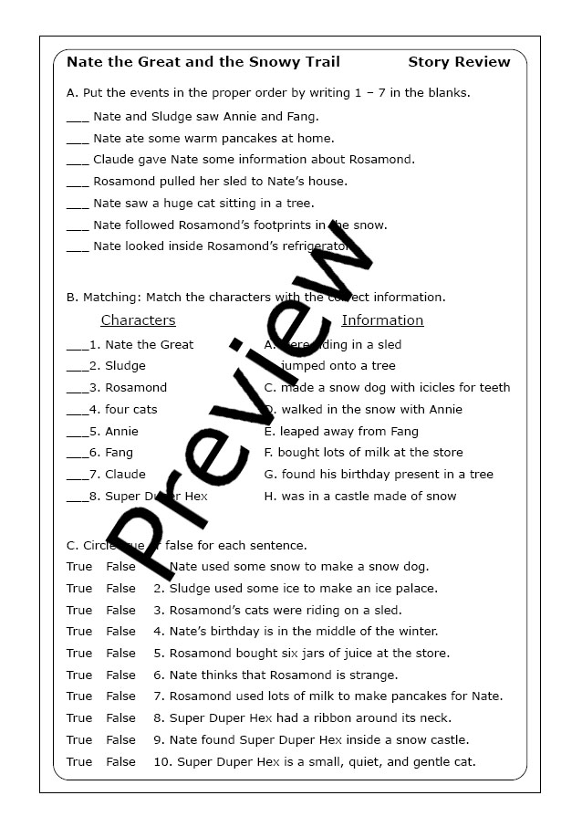 "Nate the Great and the Snowy Trail" worksheets | Made By Teachers