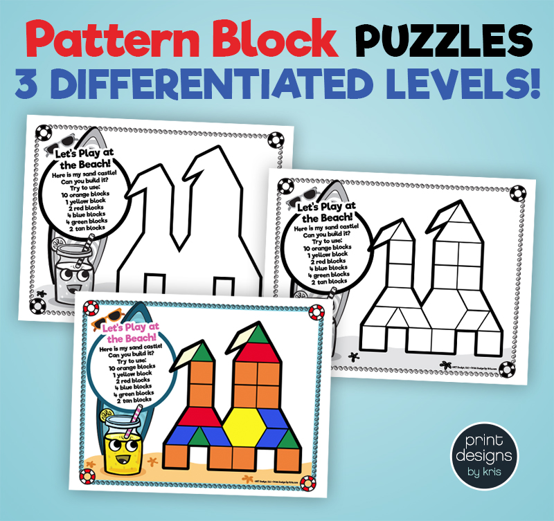 Pattern Block Puzzles • Math Shape Puzzles • Summer Theme | Made By ...
