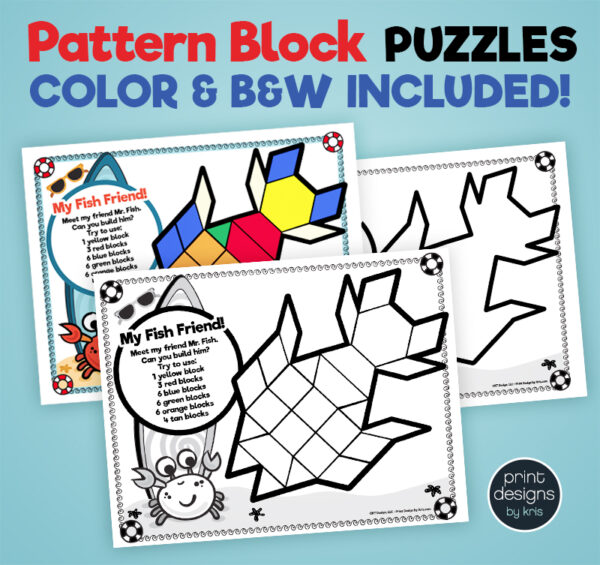 Pattern Block Puzzles • Math Shape Puzzles • Summer Theme | Made By ...