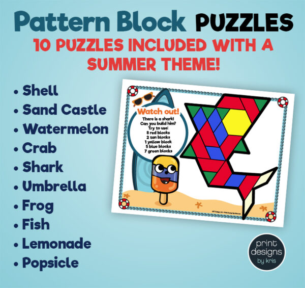Pattern Block Puzzles • Math Shape Puzzles • Summer Theme | Made By ...