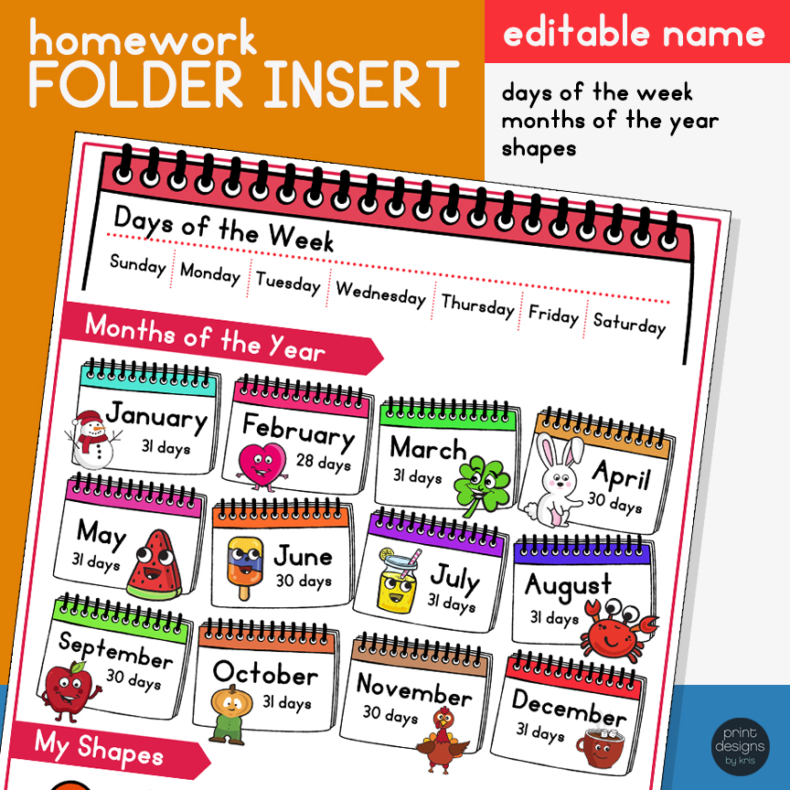Folder Insert for Kindergarten or Preschool - Homework Folder Insert ...