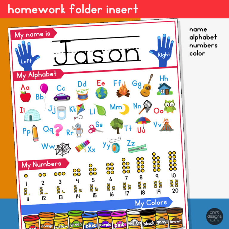 Folder Insert for Kindergarten or Preschool - Homework Folder Insert ...