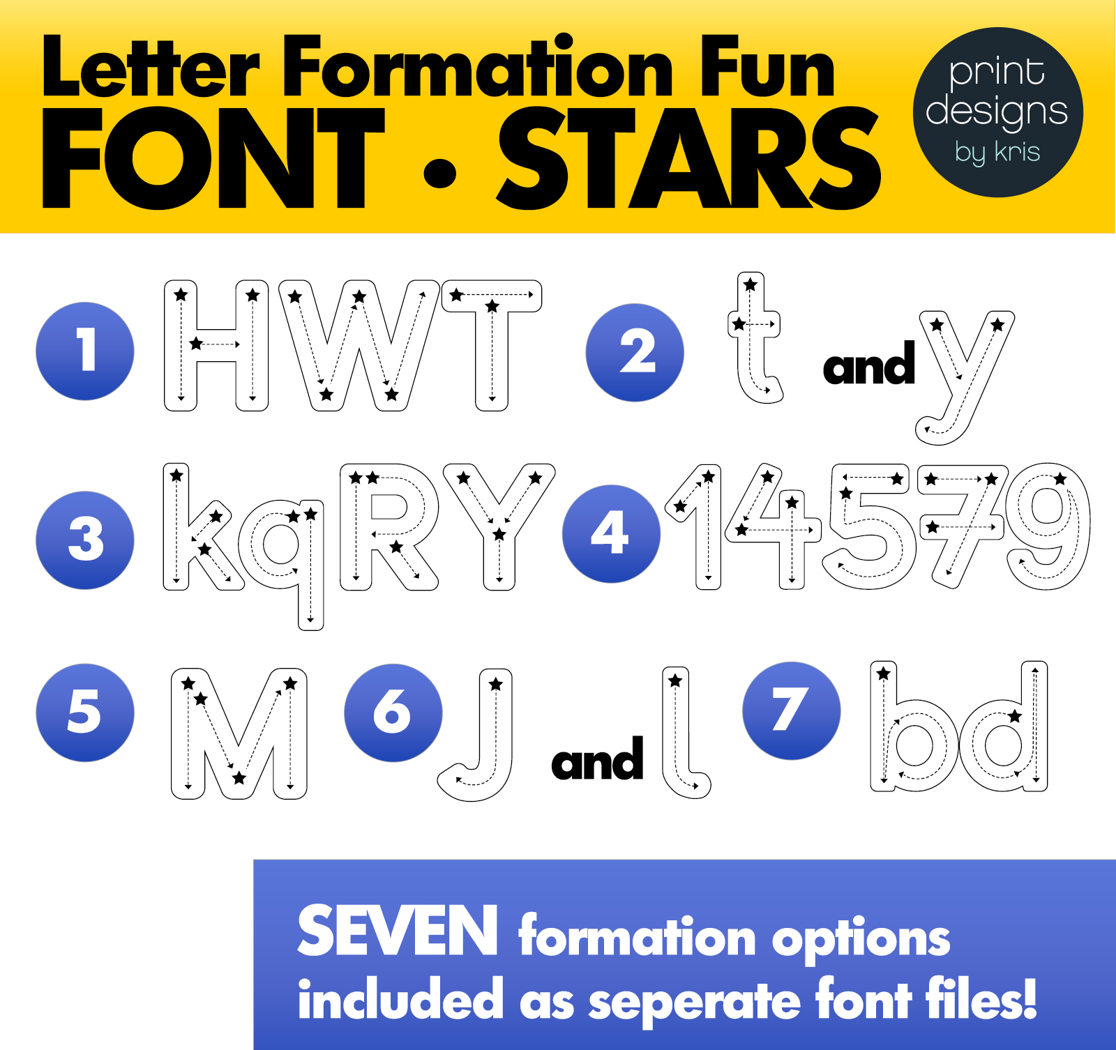 Alphabet Letter Tracing Font - Letter Formation Font - STARS | Made By ...
