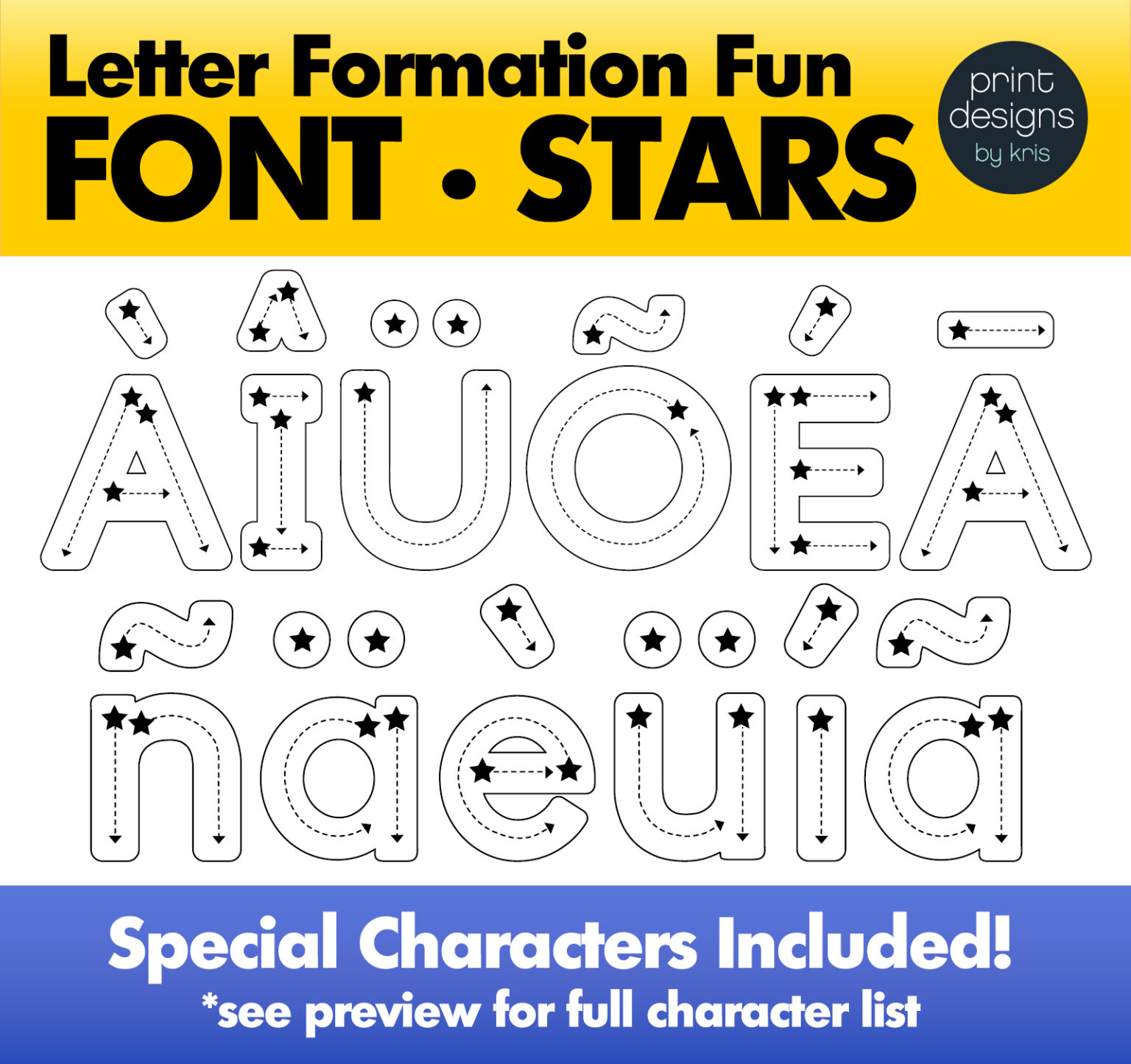Alphabet Letter Tracing Font - Letter Formation Font - STARS | Made By ...