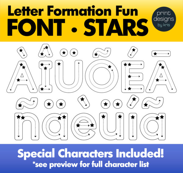 Alphabet Letter Tracing Font - Letter Formation Font - STARS - Made By ...