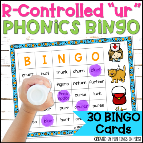 R Controlled Vowels Bingo Games for UR - Bossy UR No Prep Phonics Games ...
