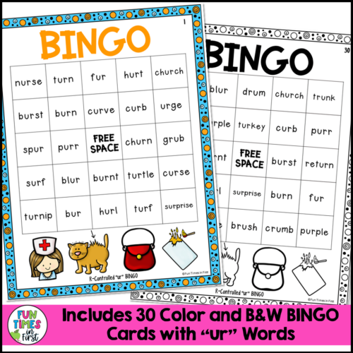 R Controlled Vowels Bingo Games for UR - Bossy UR No Prep Phonics Games ...