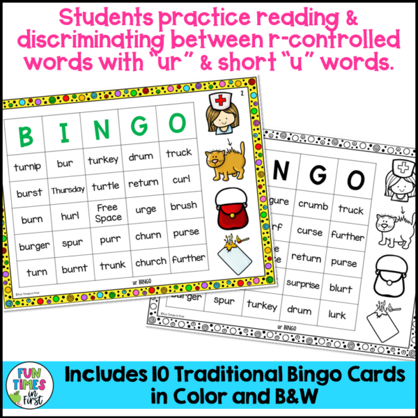 R Controlled Vowels Bingo Games for UR - Bossy UR No Prep Phonics Games ...